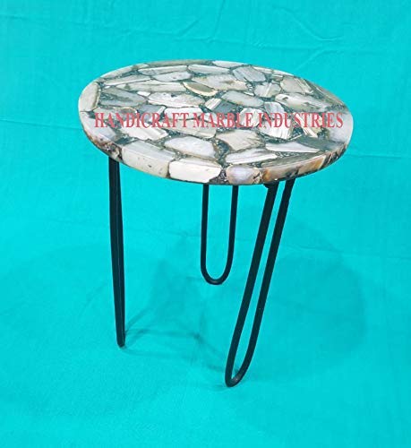 21" Inch Round Brown Grey Agate Coffee Table with Hair Pin Style Metal Base, Agate Table, Stone Coffee Table, Agate Table Top, Agate Round Coffee Table, Agate Side Table Home Decor