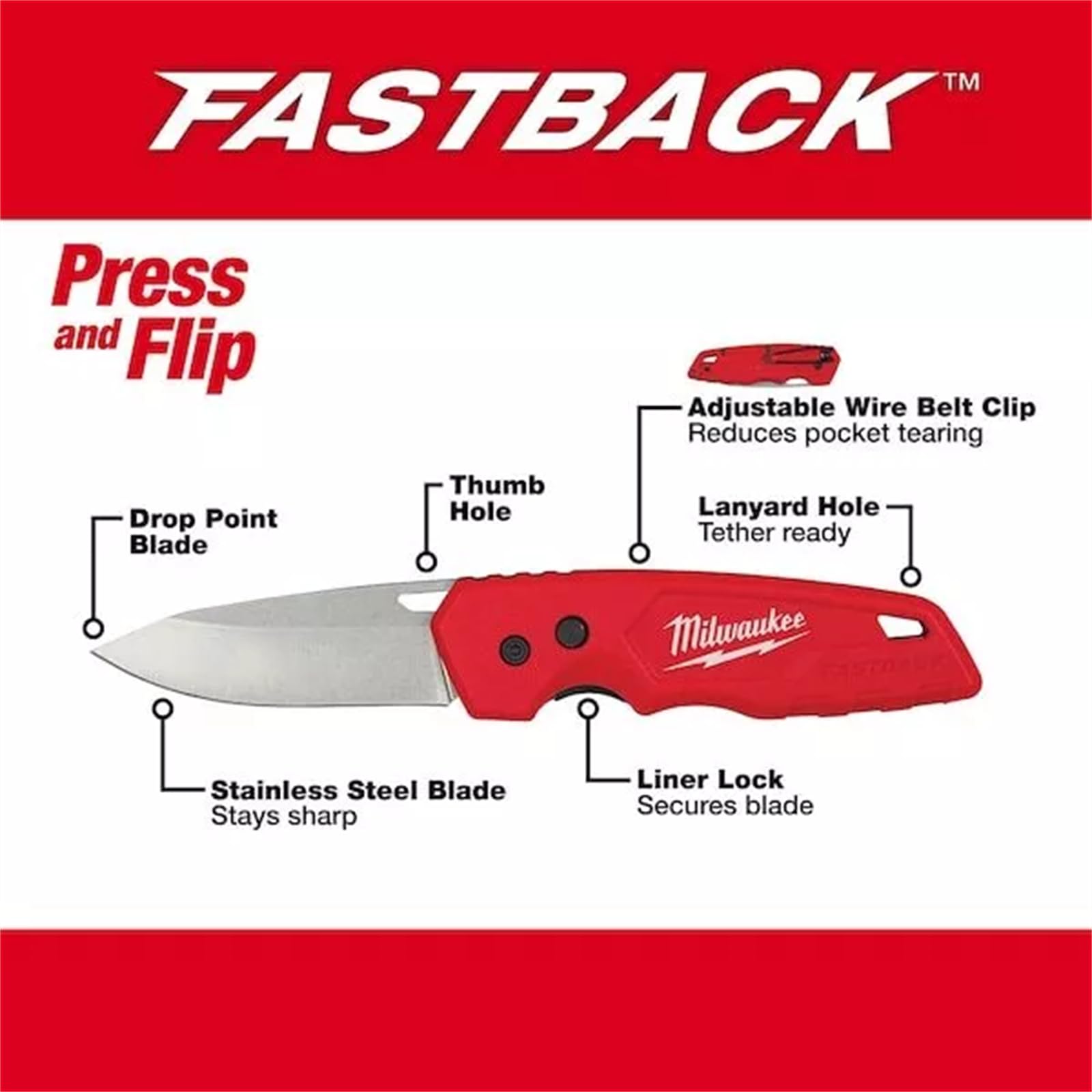 48-22-1520 For Milwaukee Fastback Press & Flip Folding Knife