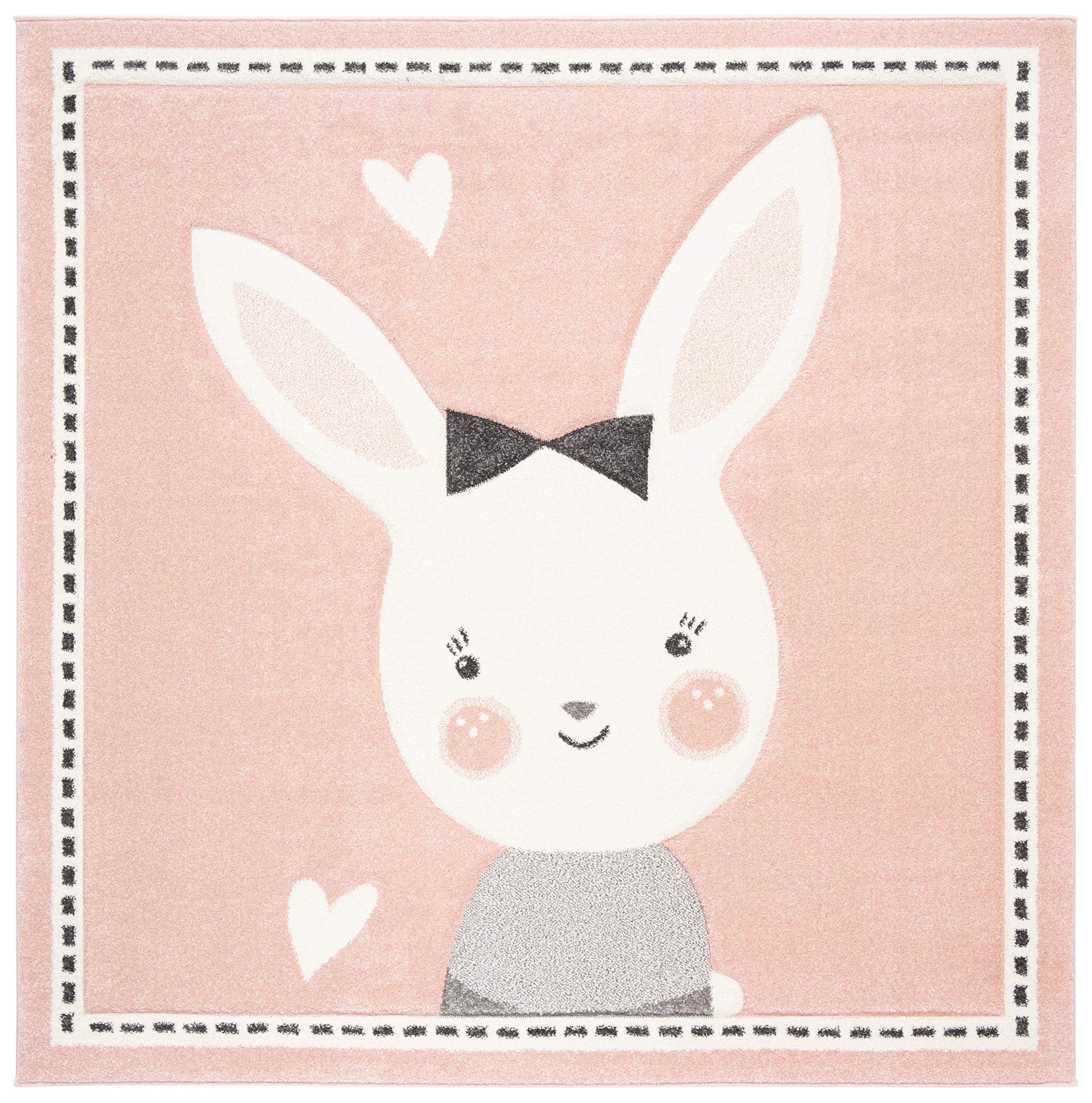 SAFAVIEH Carousel Kids Collection 8' Square Pink/Ivory CRK166P Bunny Non-Shedding Nursery Playroom Area Rug