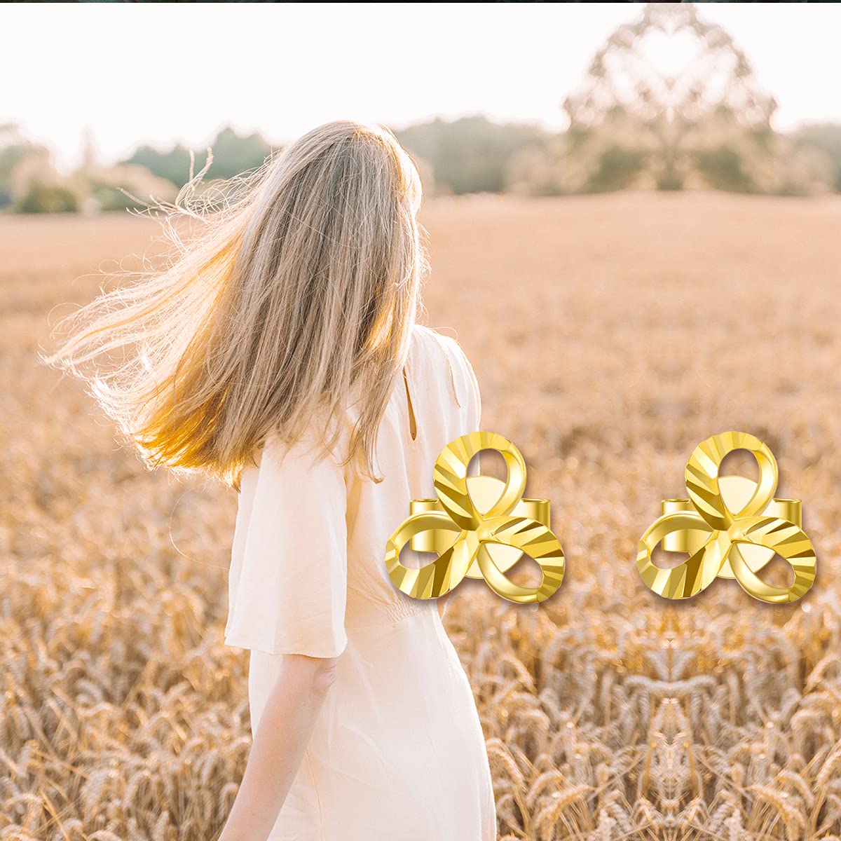 18k Solid Gold Knot Stud Earrings, Real Gold Diamond-Cut Flower Stud Earrings for Women Hypoallergenic