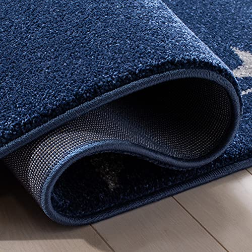 SAFAVIEH Carousel Kids Collection 5'3" Square Navy/Grey CRK195N Koala Hug Non-Shedding Nursery Playroom Area Rug