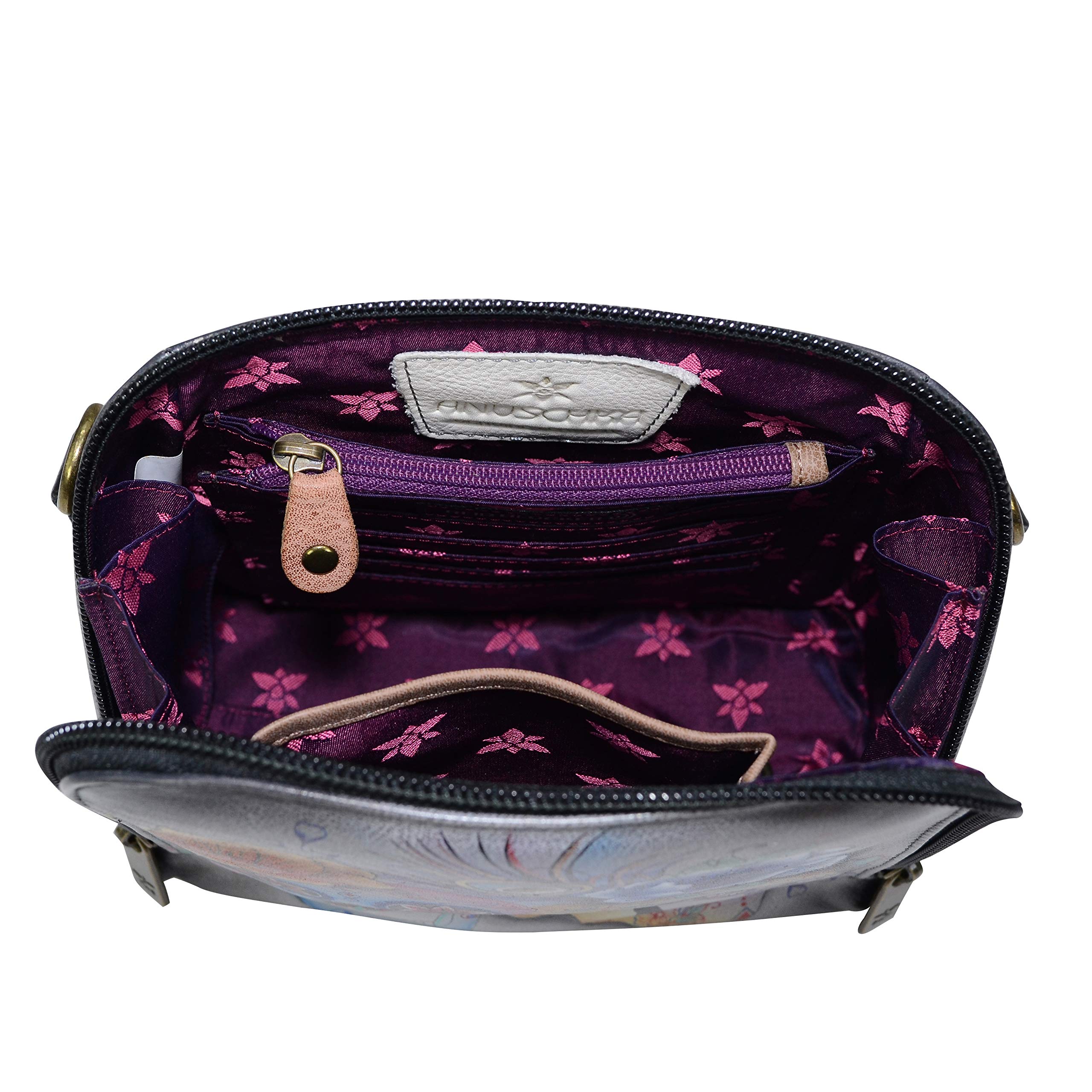 Anuschka Women’s Genuine Leather Zip Around Travel Organizer - Hand Painted Exterior - Calaveras de Azúcar