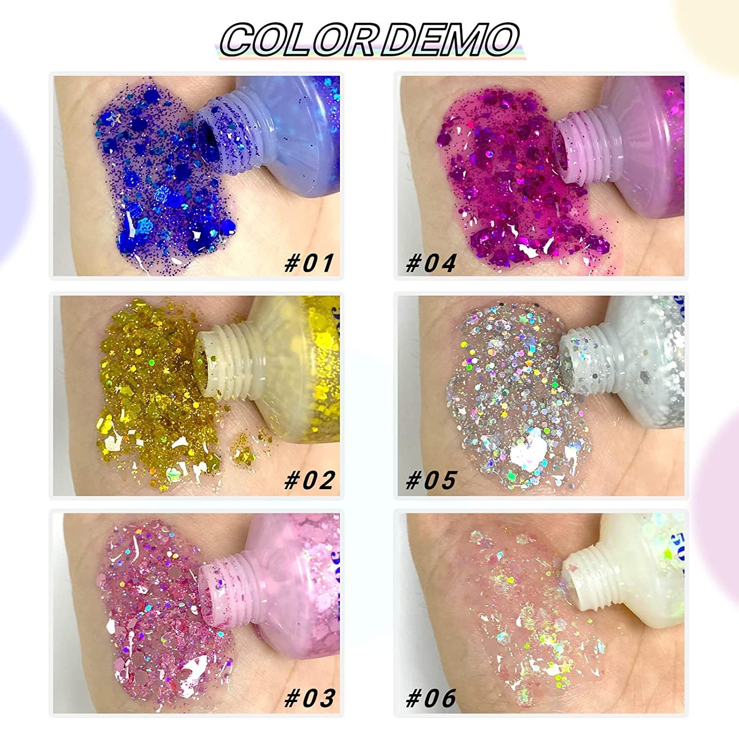 2 Pack Face and Body Glitter, Chunky Glitter for Nail and Hair Glitter Gel Festival Essentials Sparkling Holographic Highlighter Makeup. (01-Blue & 06-White Moonbeam)