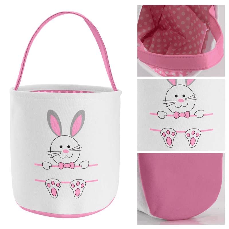3 Pack Easter Bunny Basket Egg Bags for Kids,Easter Burlap Tote Egg Bags Gift Baskets,Easter Egg Hunt Basket with Handle,Canvas Fluffy Tails Rabbit Bags Buckets for Kids Easter Party Decoration