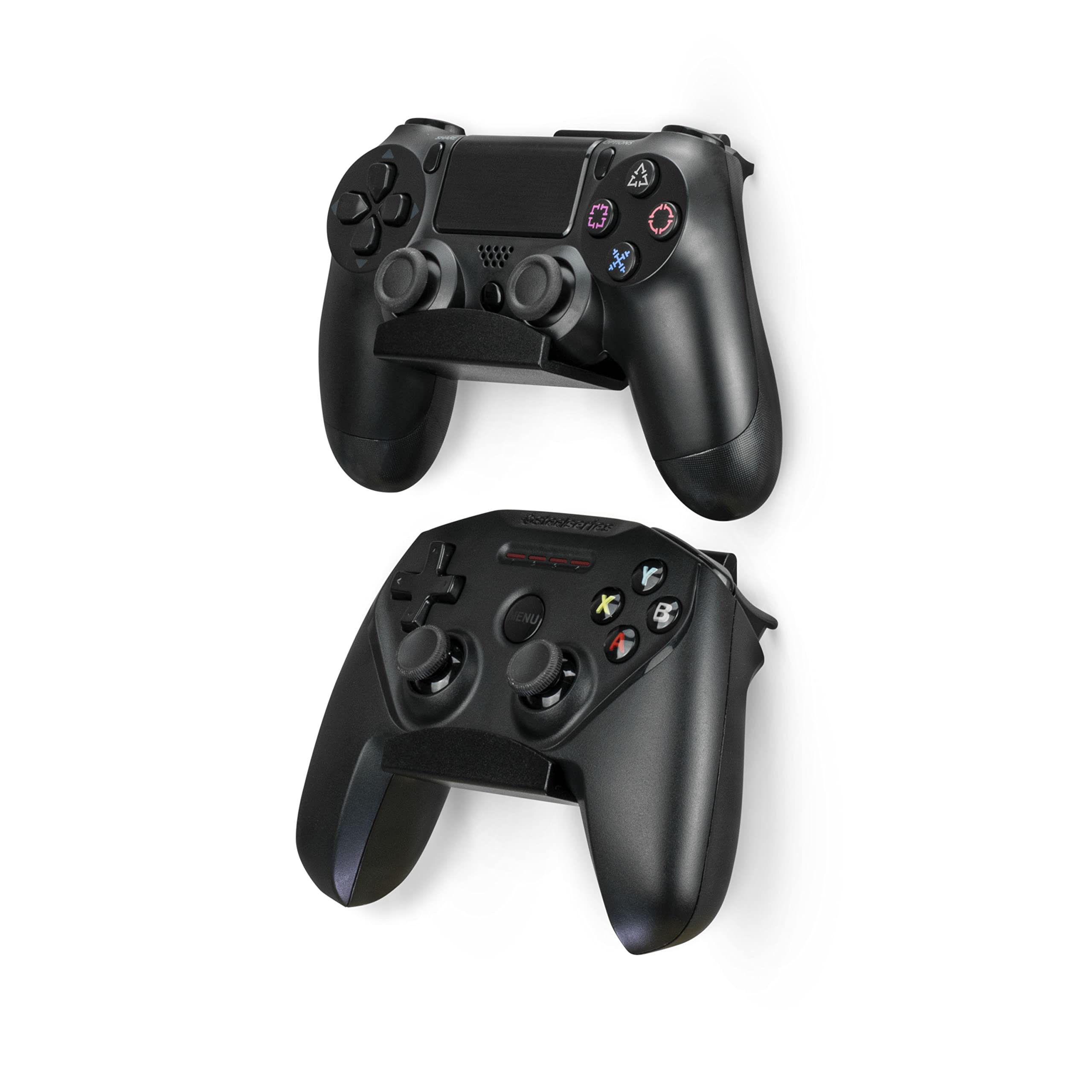 4 Pack Metal Controller Holder Stand Wall Mount for Xbox, PS5, PS4, PC & More Gaming Accessories, Adhesive & Screw Universal Fit by Brainwavz (Black)