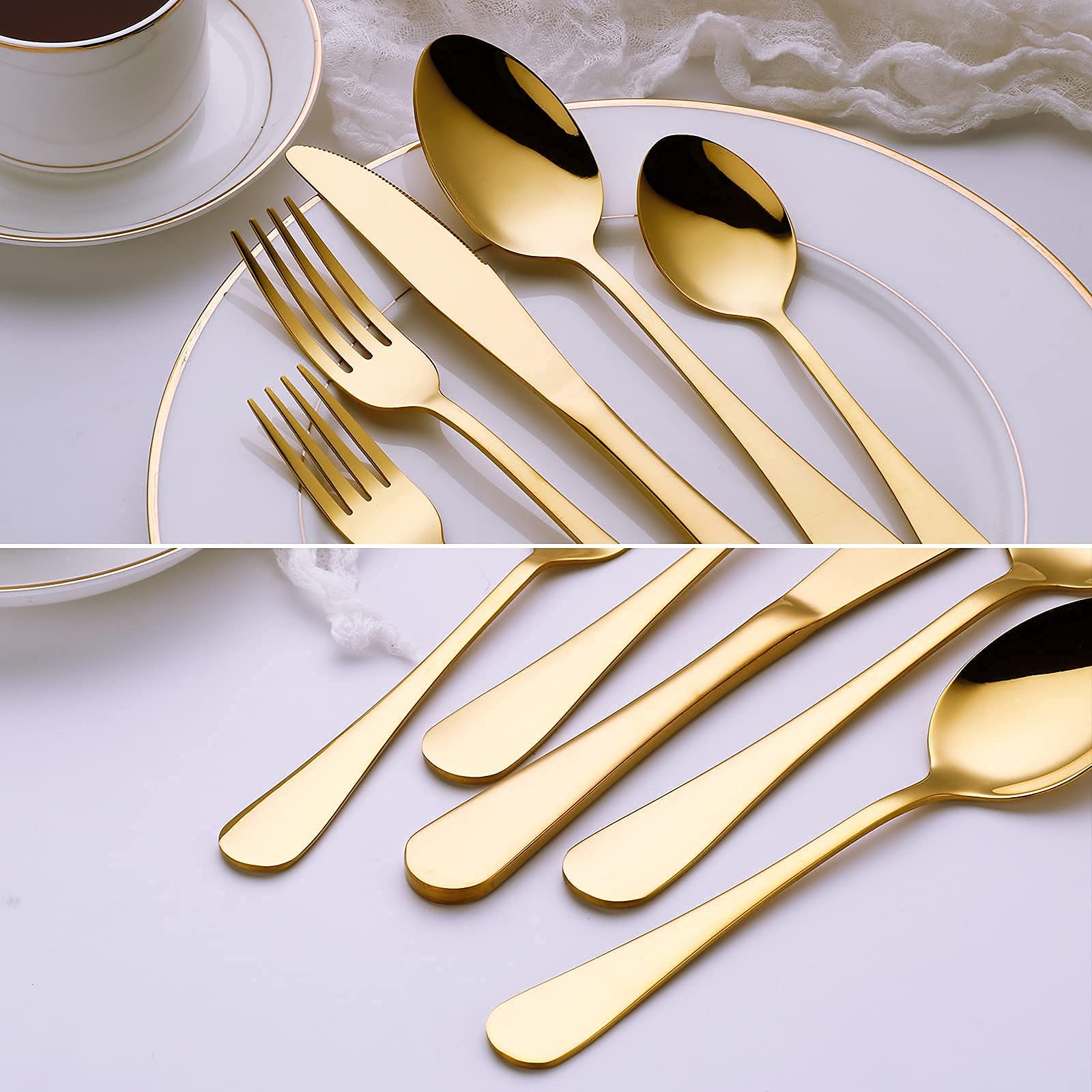 20-Piece Gold Silverware Set for 4, Suotarn Stainless Steel Kitchen Cutlery Utensils, Restaurant Home Party Flatware, Mirror Polished, Dishwasher Safe