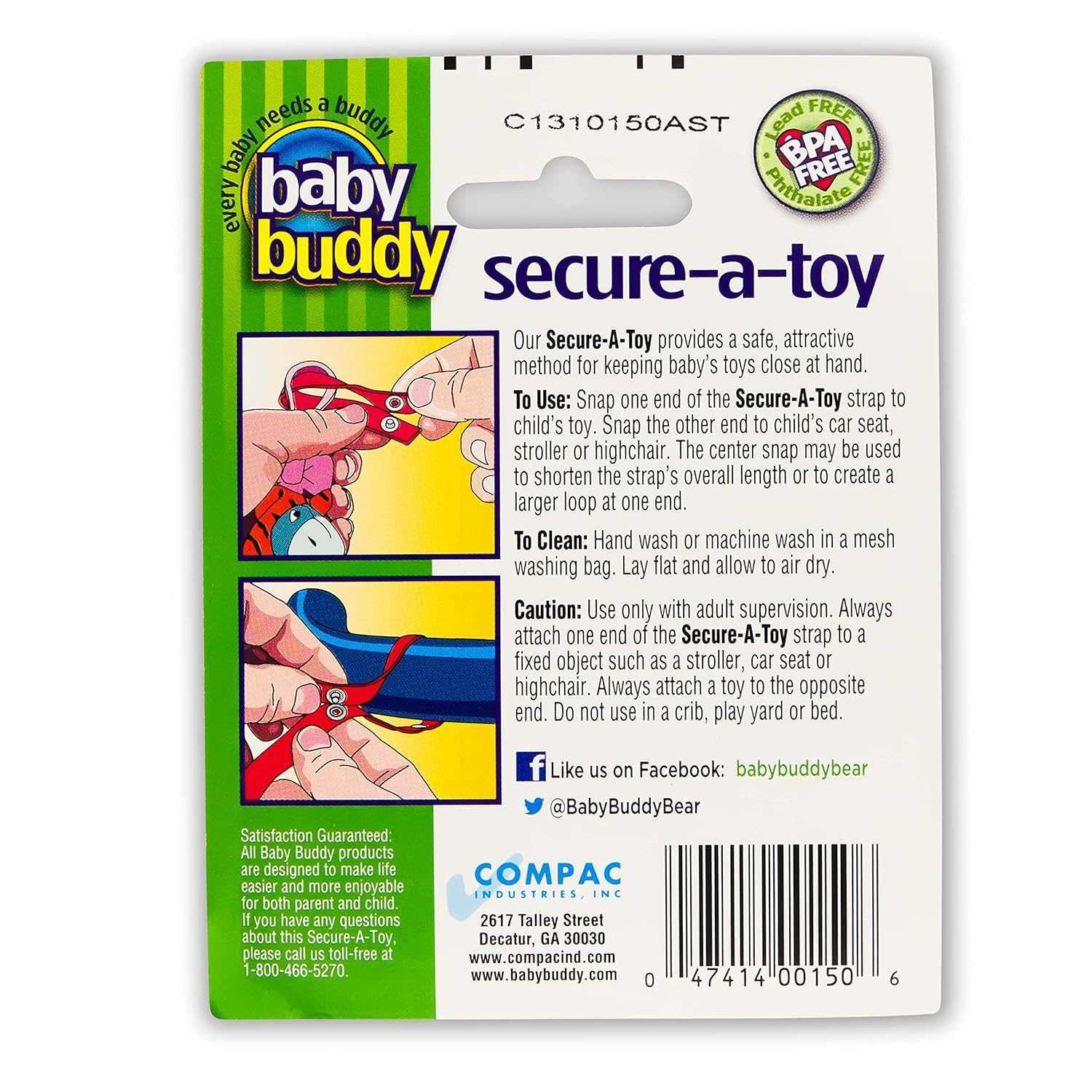 Baby Buddy Secure-a-Toy, Adjustable Pacifier and Teether Strap for Stroller, Highchair, and Car Seat, Tan Olive, 2 Pack