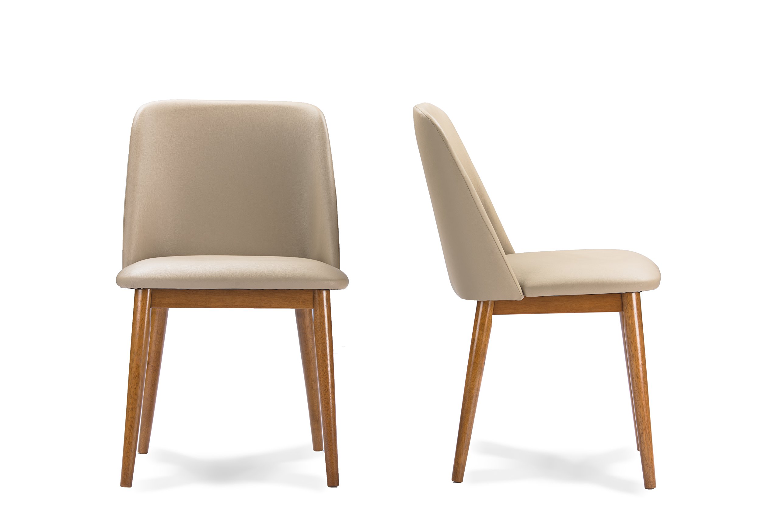 Baxton Studio Lavin Mid-Century Dark Walnut Wood and Beige Faux Leather Dining Chairs (Set of 2)