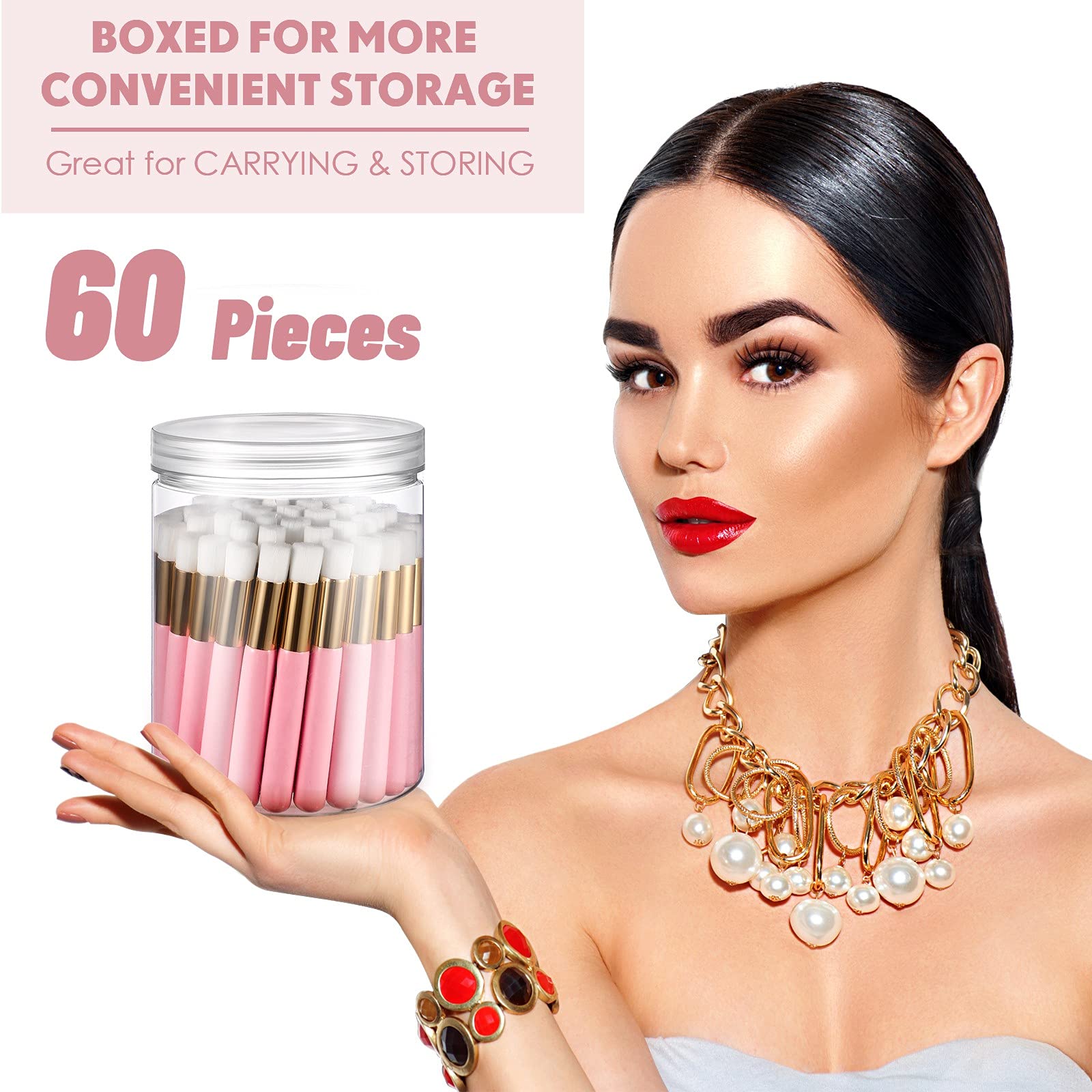 Patelai 60 Pieces Lash Shampoo Brushes with Container, Eyelash Extension Cleansing Brush Nose Pore Cleaning Tool Peel off Blackhead Removing Tool Cosmetic Lash Cleanser Facial Cleansing(Pink)