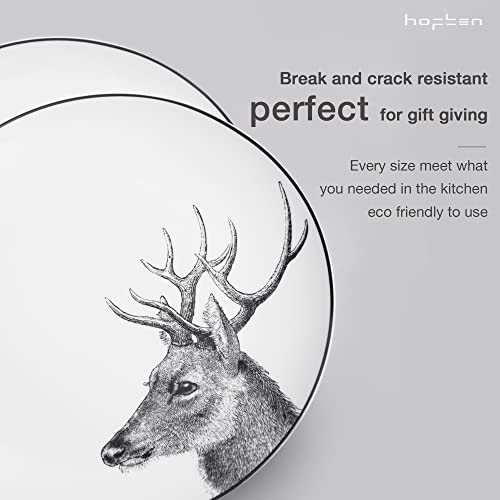 Kitchen Plates and Bowls Sets for 6, 18 Piece Dinnerware Sets, Dish Set with Deer Theme, Microwave Safe Plates and Bowls, Chip Resistant Dinnerware, Dishwasher Safe