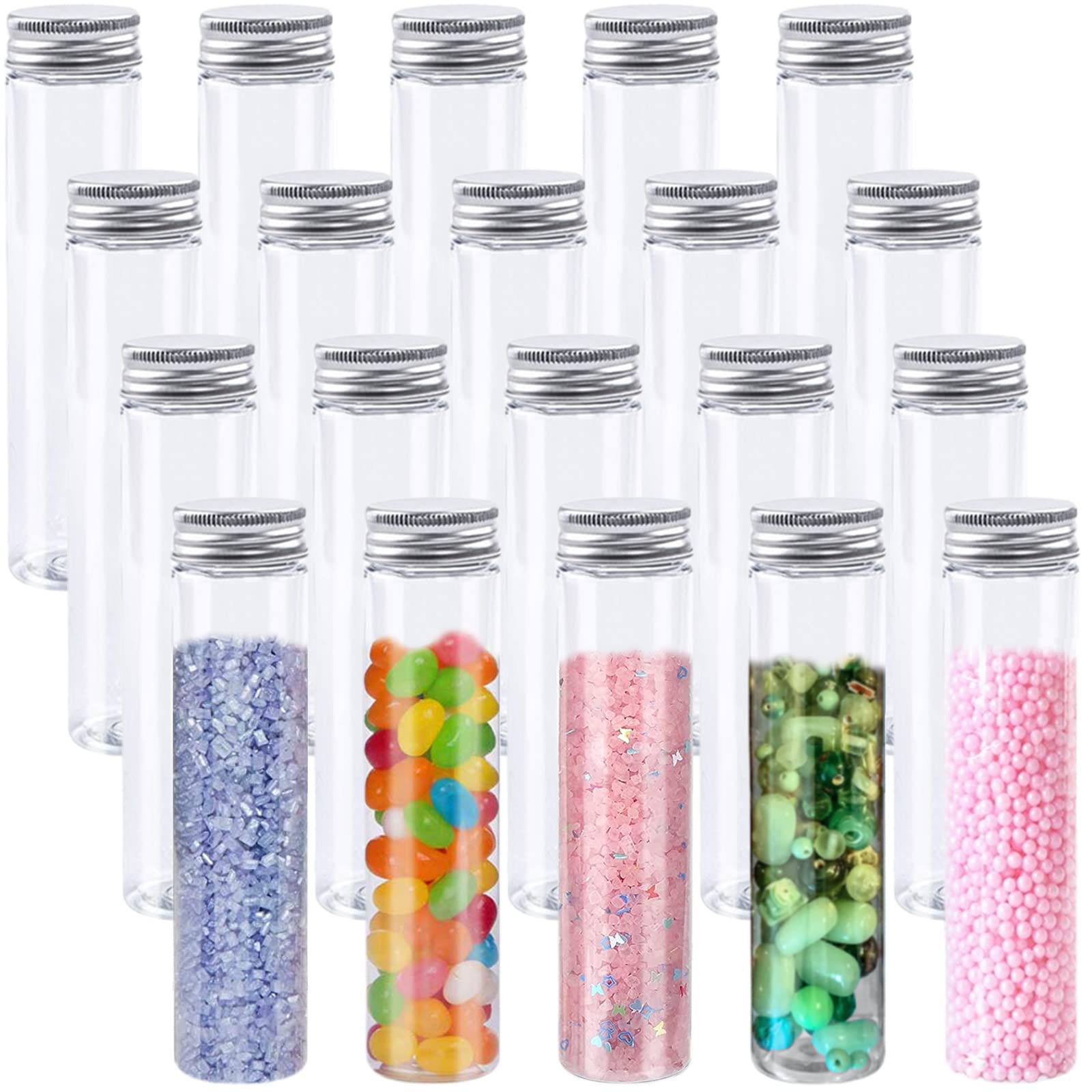 20 Pcs Test Tubes,115 ML Clear Plastic Test Tubes with Screw Caps,Flat-Bottomed Test Tubes with Lids for Plant Propagation,Jewelry,Gumball,Candy,Bath Salt Container,Science Party