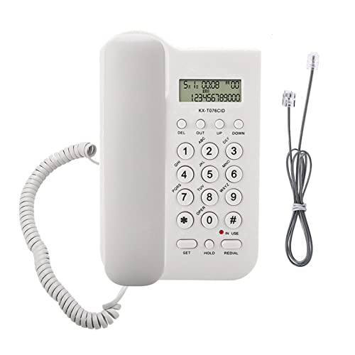 Corded Phone with Caller ID Display, Home Hotel Wired Desktop Phone Office Landline Telephone, Retro Classical Telephone Landline, Big Button, FSK/DTMF Dual System(White)