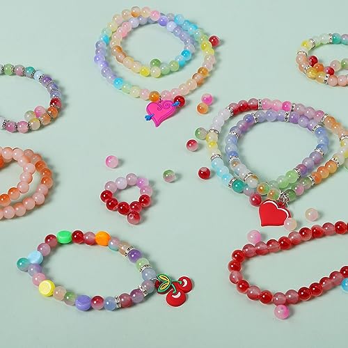 710PCS Glass Beads for Bracelet Making Kit Crystal Beads with Accessories, 8mm Glass Beads for Jewelry Making, Art Round Gemstone Bead DIY for Beading Necklace Adults Beginners