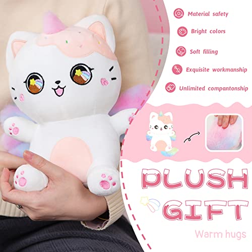 AIXINI Cute Caticorn Plush Stuffed Unicorn Cat Animal Plushie 10" Soft Toy with Rainbow Wings for Girls