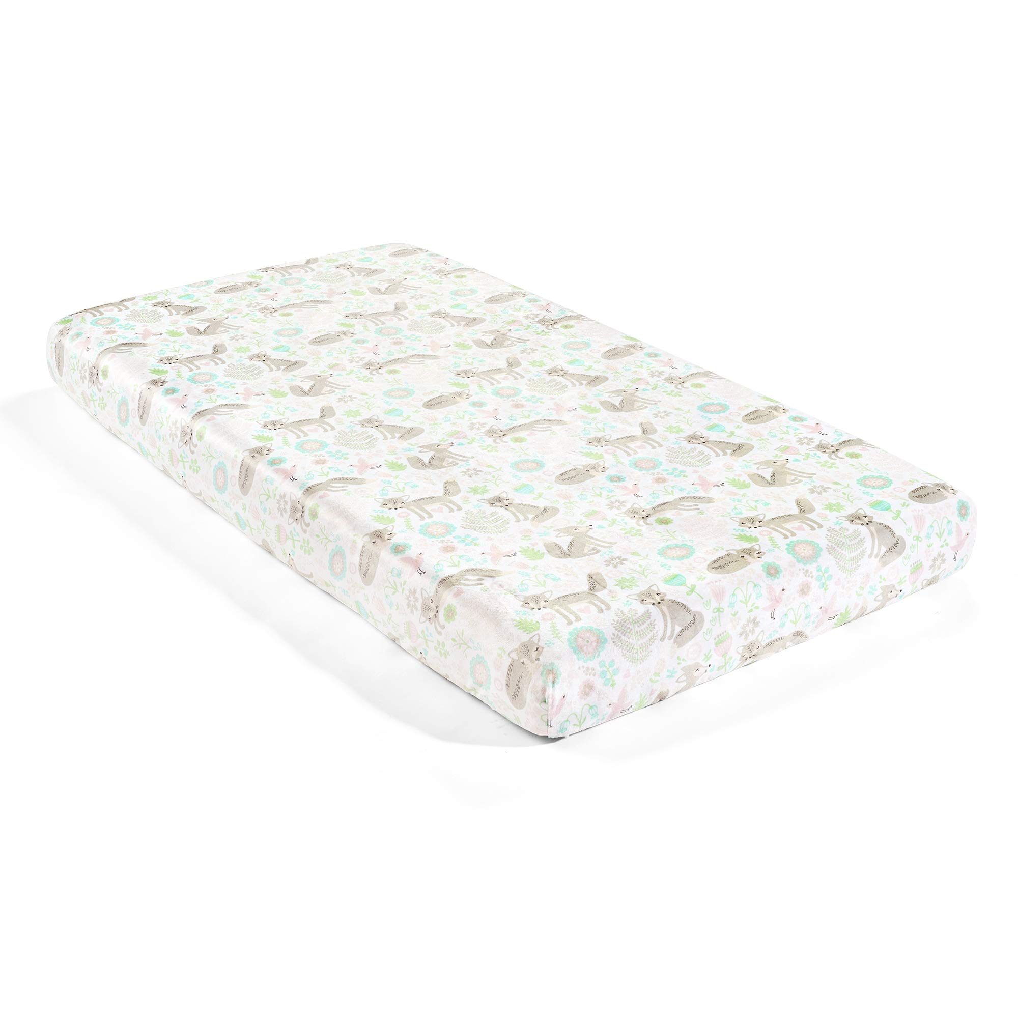 Lush Decor Baby Pixie Fox Soft & Plush Fitted Crib Sheet, 2 Pack, Multi, 28" W x 52" L + 9" Pocket - Baby Bedding - Geometric, Floral & Fox Crib Sheets - Woodland Nursery Decor - Baby Shower Presents
