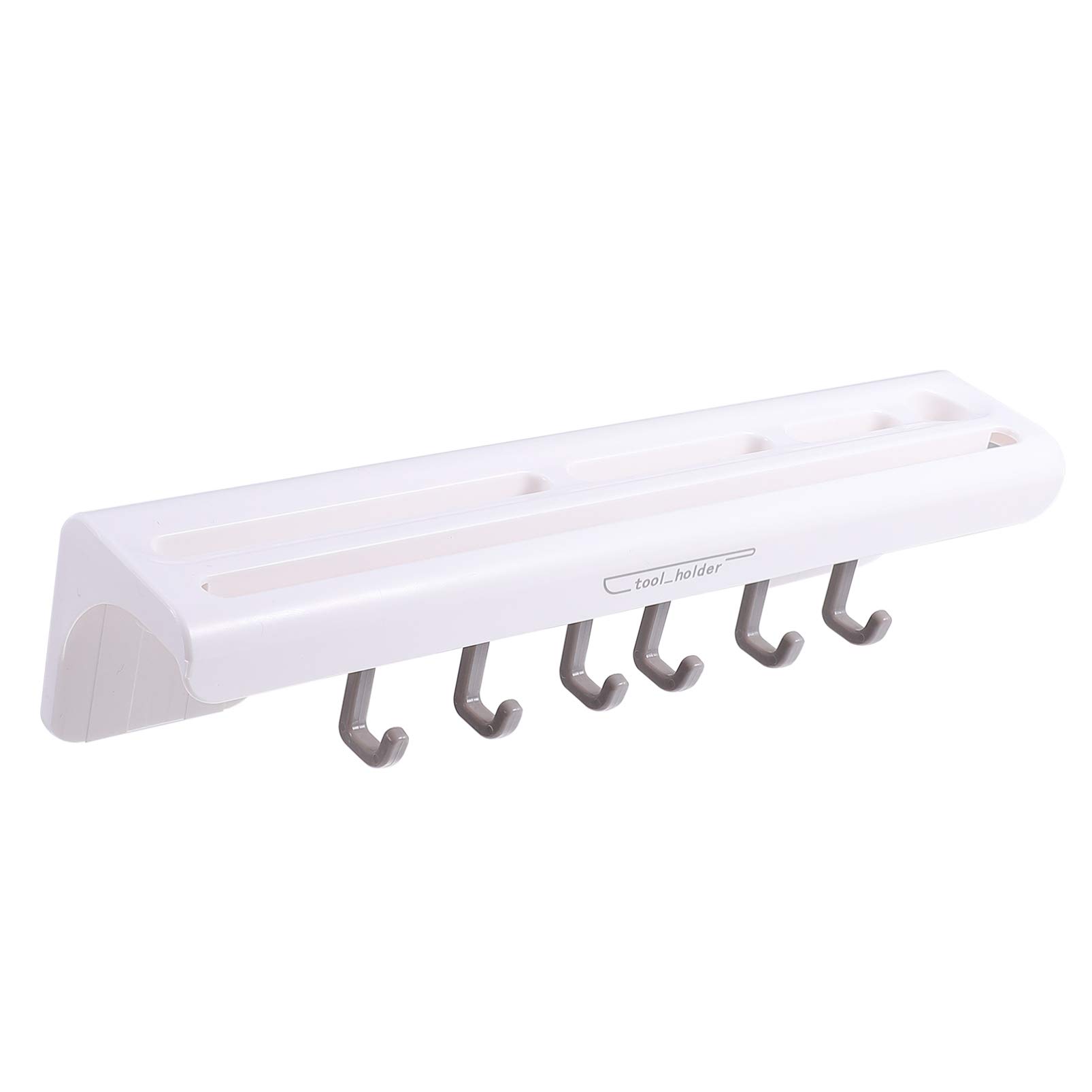 Hemoton Pan Pot Hanger Hook 1 Pc Kitchen Storage Coat Hanger Kitchen Hook Rail Kitchen Holder Shelves for Storage Wall Mounted Wall Mounted Holder Knives Abs White No Punching