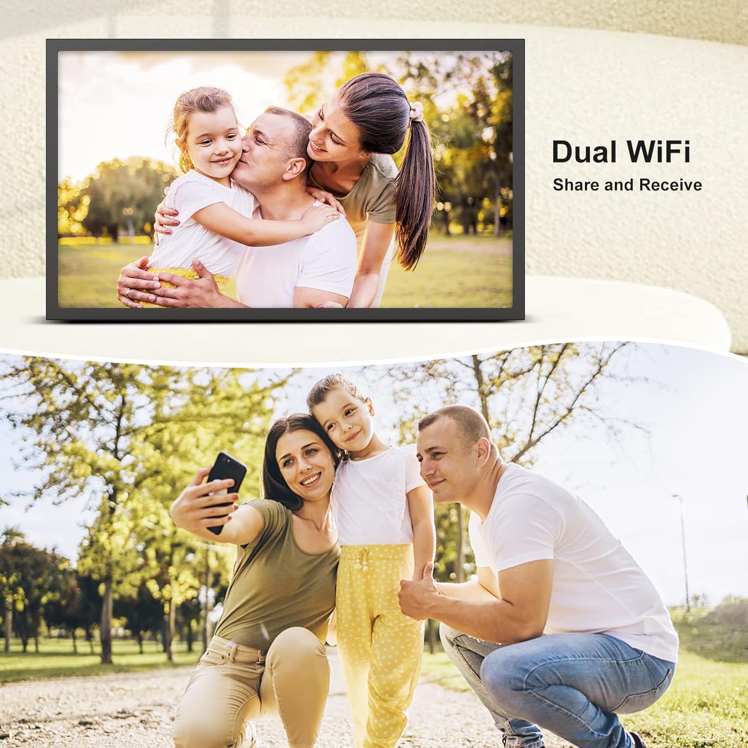 21.5-Inch Large Digital Picture Frame - with 5G Dual WiFi, 1920x1080 IPS Panel, 32GB Memory digital cloud frame, Screen Projection and Sync Screen, Full function, Share Photos and Videos via instantly