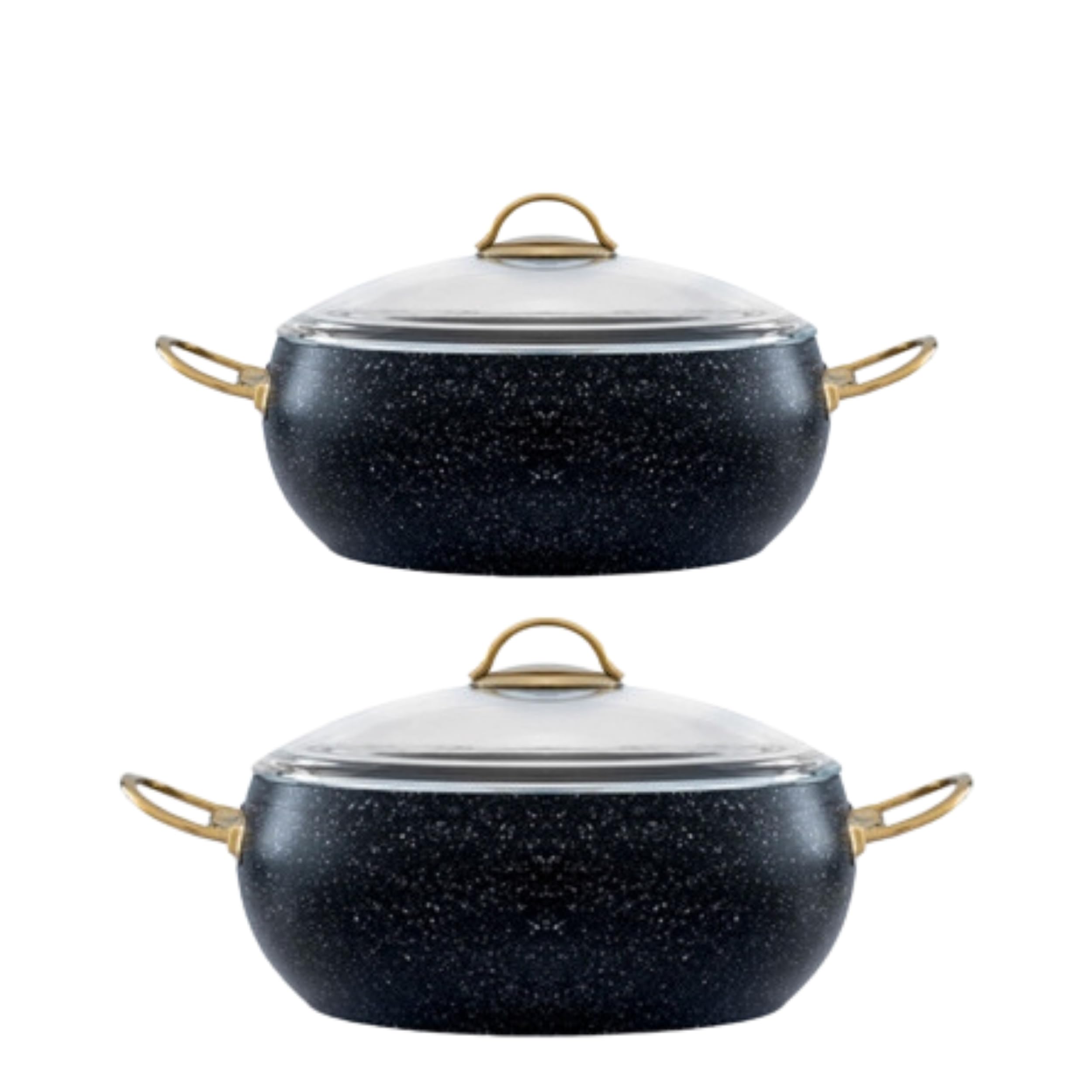 Acar Nostalgia Black Deep Pot, Nonstick Pasta Pot/Stockpot/Stock Pot with Glass Lid, Pots and Pans, Dishwasher Safe Black, Stainless Stylish Handles. Four Different Size Nonstick Pot (24 cm)