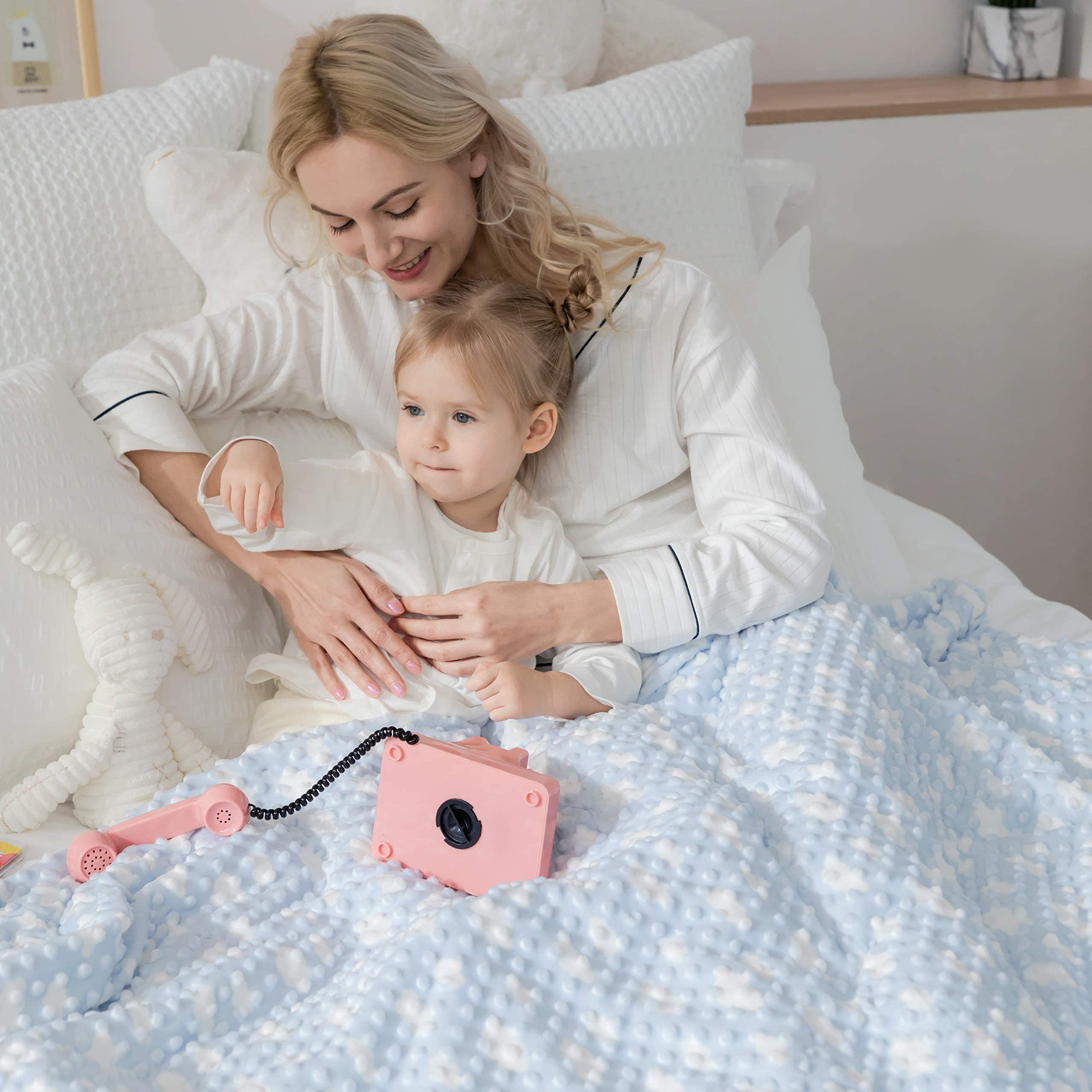 Plush Embossed Raised Dot Baby Blanket for Boys and Girls, Soft Velbo Mink Dotted Double Layer Receiving Blanket Bamboo Fabric Backing for Newborn Premium Quality Blanket, Blue 30" x 40