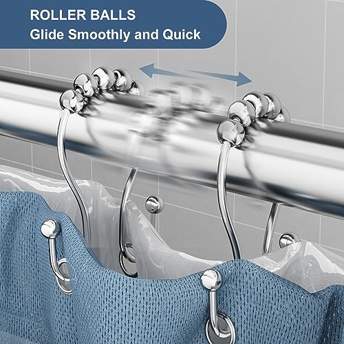 BBLHOME Shower Curtain Hooks, Shower Curtain Rings Rust Proof Metal Smooth Glide Double Shower Curtain Hooks for Bathroom Shower Curtains Rod, Kitchen Utensils,Towels, Set of 12,Chrome