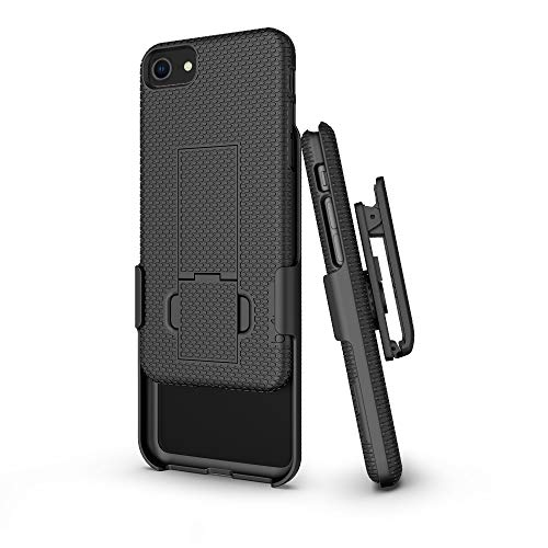 BELTRON iPhone 7/8/SE 2020/SE 2022 Holster Case, Super Slim Rubberized Grip Case & Swivel Belt Clip Holster Combo with Built-in Kickstand for for Apple iPhone SE3 2022, SE2 2020, 8, 7, 6, 6s (Black)