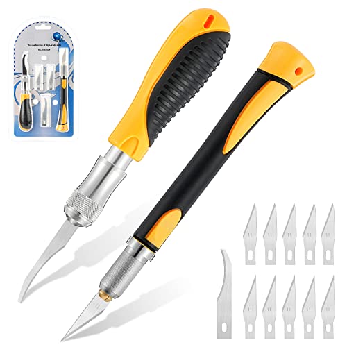 2 Pack Hobby Knife Kit with 11 Pcs Replacement Blades, Color You Utility Knife Upgrade Hobby Knife Ergonomic Carving Knife Precision Craft Knife For Crafting, Art, Modeling, Scrapbooking,Stencil