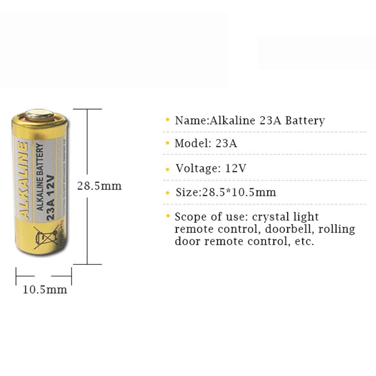 TXY A23 12V Alkaline Battery 23A 12 Volt A23 E23A MN21 Replacement Batteries 0% Hg (5PCS/Pack)