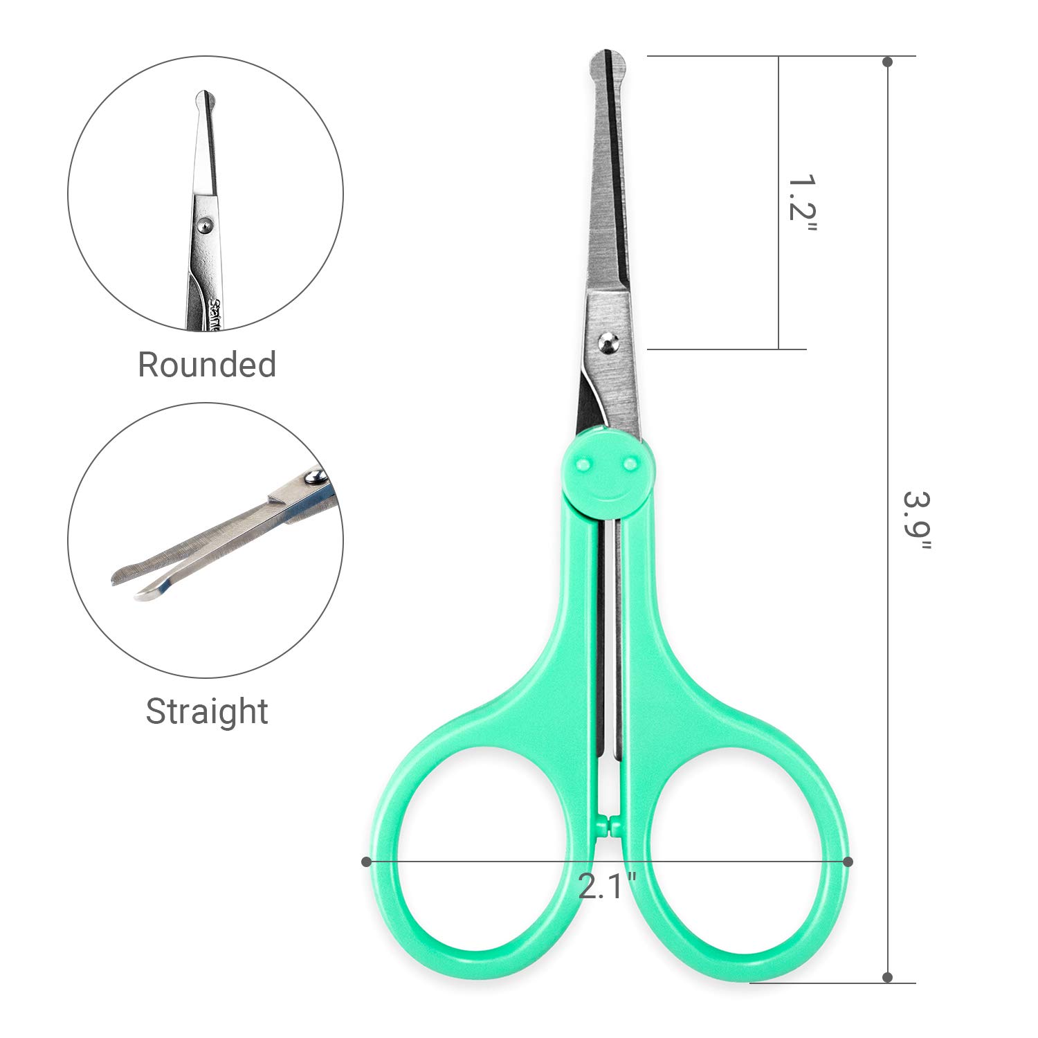 Humbee Eyebrow Scissors, Small Scissors for Facial, Nose, Eyebrow, Mustache, and Beard Hair Trimming & Grooming, Safety Edge, Green Long Cap