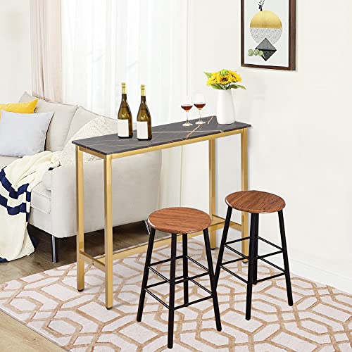 Aklaus 40" Bar Table,Rectangular Industrial Bar Height Table with Sturdy Gold Metal Frame Black Faux Marble Top,Pub Table High Top Dining Table Console Table for Dining Room Living Room Entryway