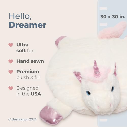 Bearington Baby Dreamer Baby Play Mat, 30 x 30 Inch White and Pink Unicorn Plush Stuffed Animal Blanket