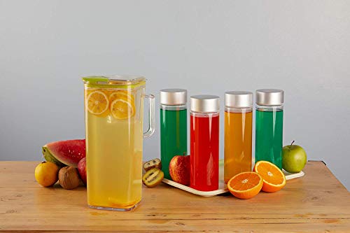 Komax Large Plastic Water Pitcher with Lid Square Water Carafe with Lids β BPA-Free, Dishwasher Safe Plastic Pitcher β Water, Tea, or Juice Containers with Lids for Fridge (2.3 Liters)