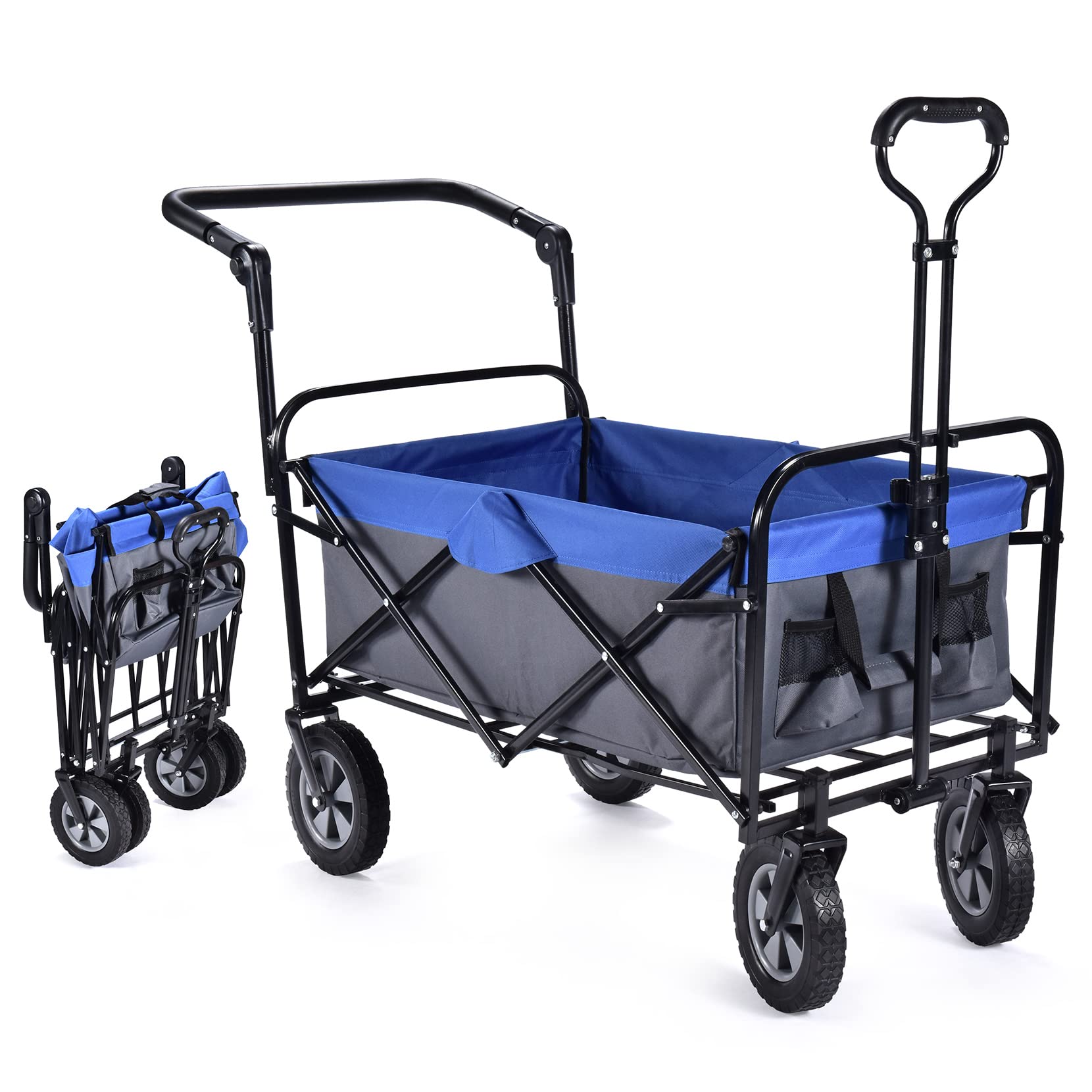 220 lbs Capacity Foldable All Terrain Utility Wagon for Outdoor Camping, Shopping, Sports - 100L, Push Pull Cart