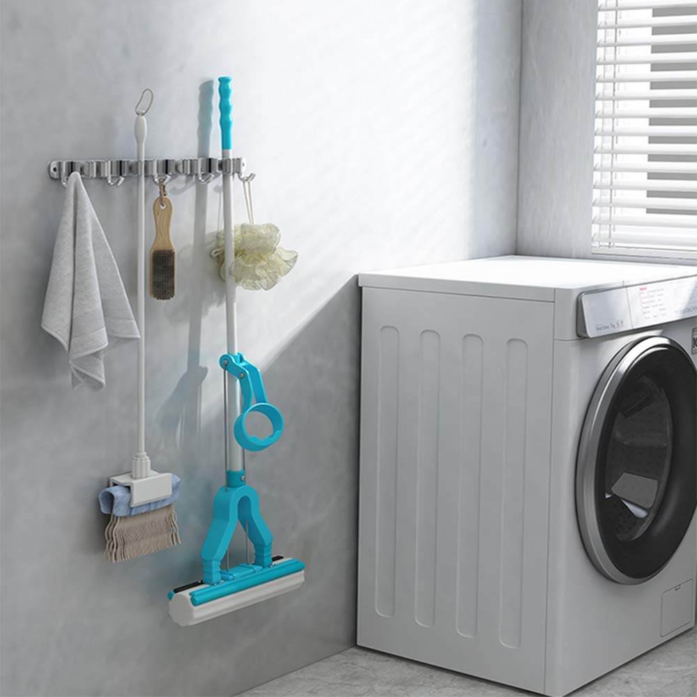 Saxhorn Broom Holder Wall Mount, Mop Holder Organizer Wall Mounted Broom Hanger for Home, Kitchen, Garden, Garage, Laundry Room Organization and Storage(2Pack, 3 Racks 4 Hooks)