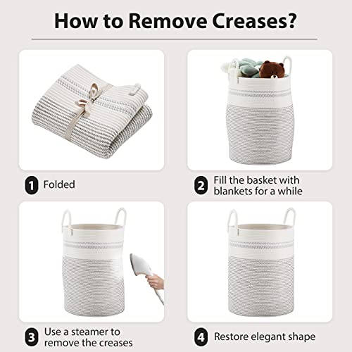 72L Large Woven Rope Laundry Hamper by Fiona's magic, Tall Laundry Basket Storage, Baby Nursery Hamper for Blankets, Toys and Clothes Hamper for Bedroom and Living Room Organizing, Jute, White