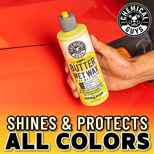 Chemical Guys WAC_201_16 Butter Wet Wax (16 fl oz) Banana Scent, and MIC_292_08 Premium Grade Microfiber Applicator, Blue (Pack of 8)