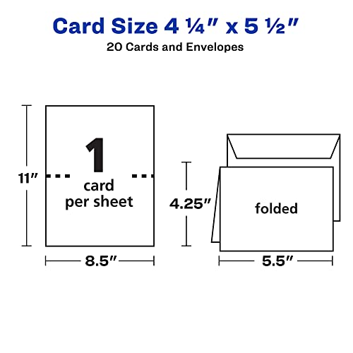 Avery Printable Greeting Cards, Quarter-Fold, 4.25" x 5.5", Matte White, 20 Blank Cards with Envelopes (3266)
