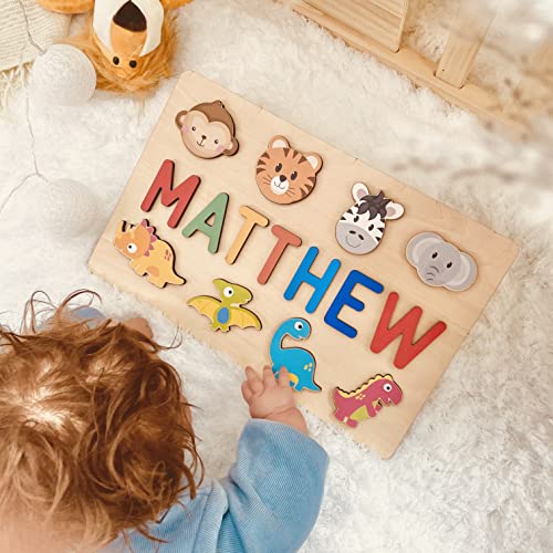 BeneCharm Name Puzzle for Kids Personalized, First Birthday Gifts for Boys Girls - Name Puzzles for Toddlers 1-3 with Engraved Text on Back, Personalized Baby Toys