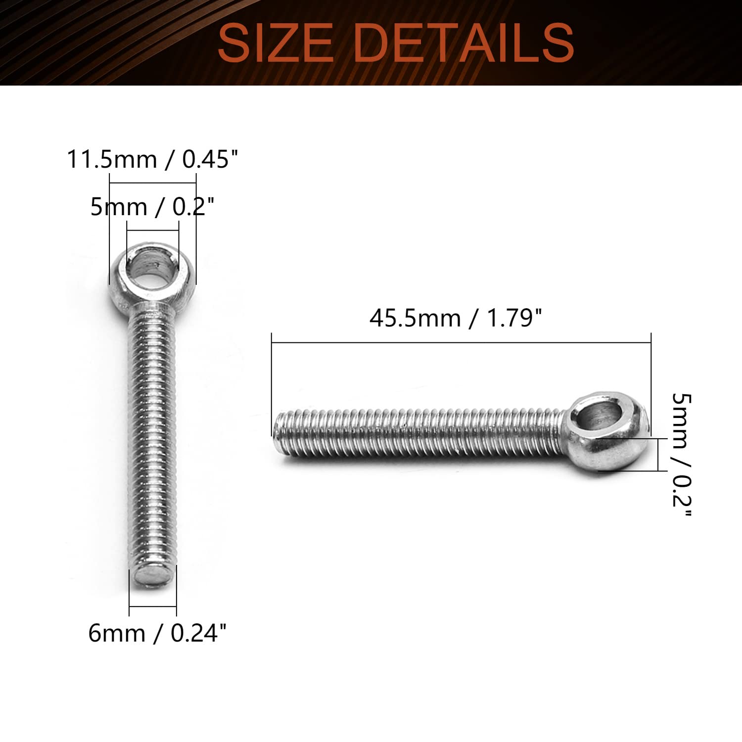 MroMax 10Pcs M6 x 40mm Swing Lifting Bolt, 304 Stainless Steel Metric Full Thread Machinery Shoulder Swing Lifting Eye Bolt for Home Renovation, Pipeline Gate Valves Fasteners