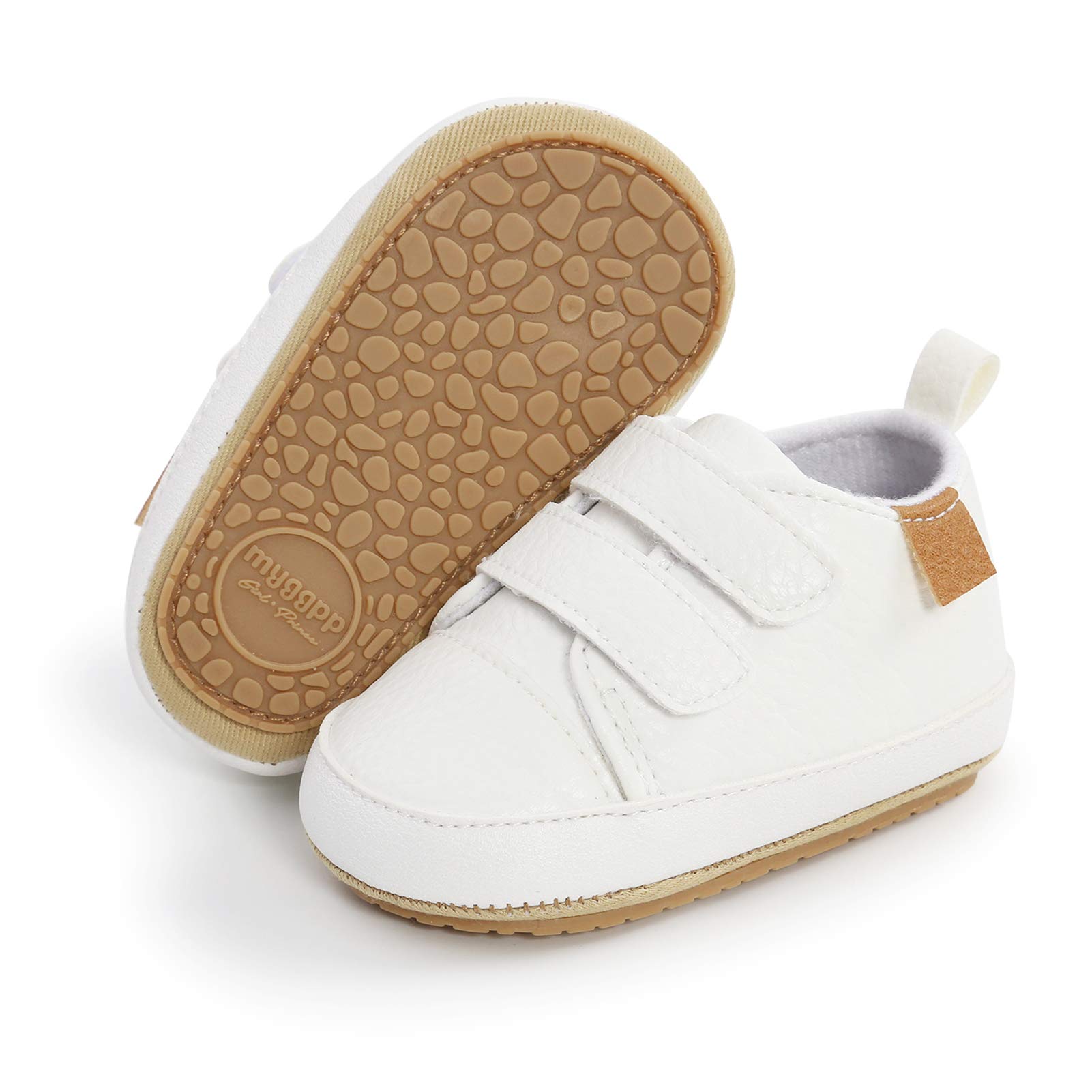 RVROVIC Baby Boys Girls Anti-Slip Sneakers Soft Ankle Boots Toddler First Walkers Newborn Crib Shoes(12-18 Months,5-White)