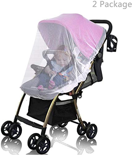 2 Pack Mosquito Net for Baby Strollers, Carriers, Car Seats, Cradles, Pack'n'Plays, Cribs,Bassinets & Playpens. High Density Baby Insect Netting Elastic & Breathable