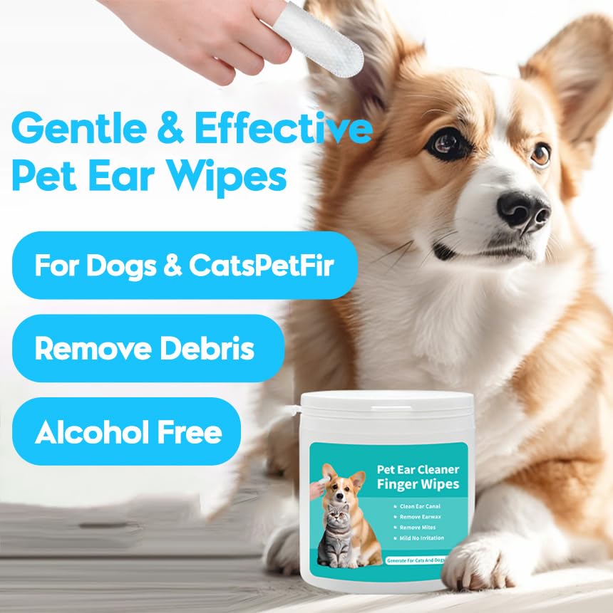 50 Pcs Ear Cleaner Finger Wipes, Dog Ear Finger Wipes, Ear Finger Wipes for Dogs Cats - Sooths & Deodorizes,Ear Relief Finger Wipes,Ear Cleansing Finger Wipes for Dogs,Sooths & Deodorizes (50 PCS)