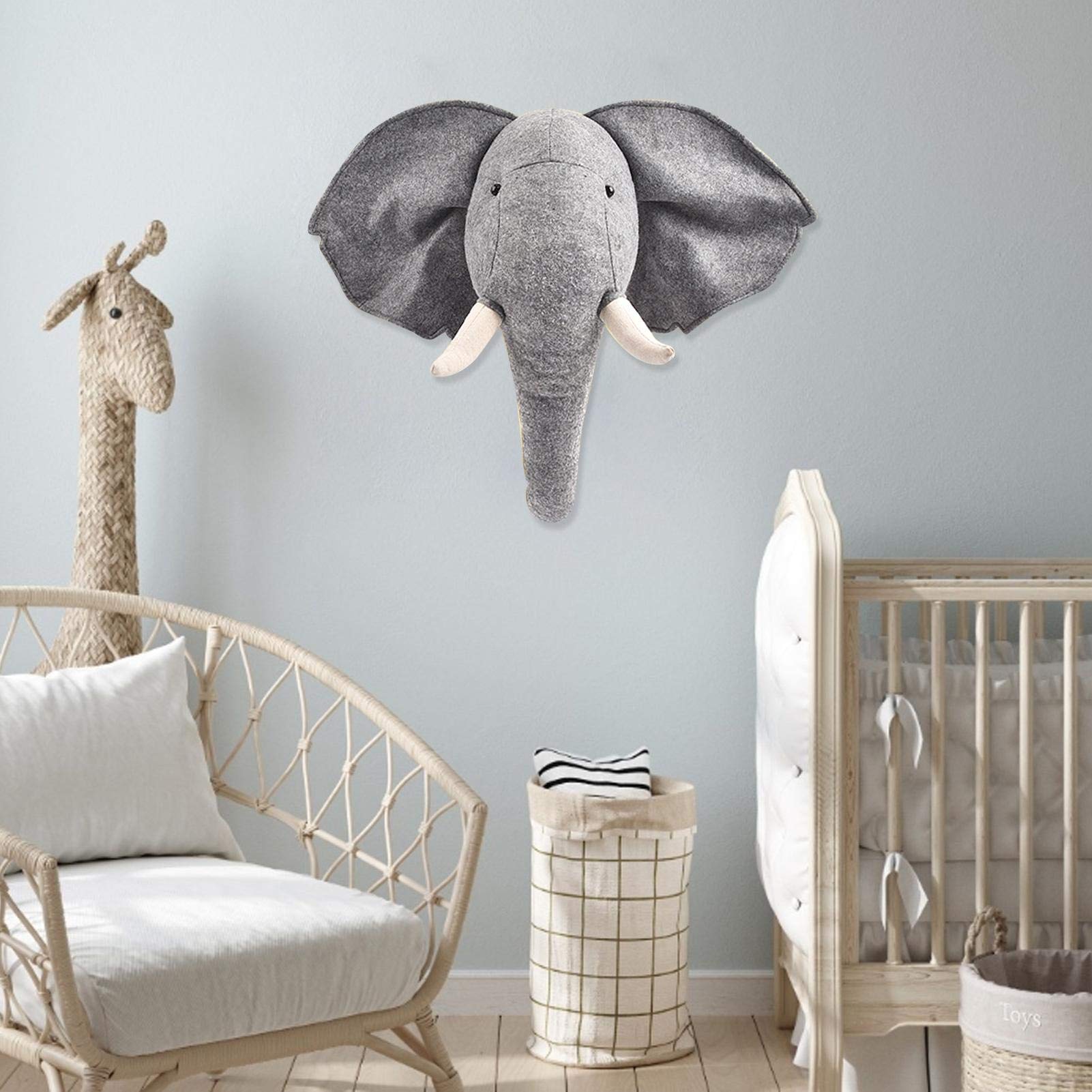 Pipuxi CYOIDAI Window-Pick Elephant Stuffed Animal Head Wallmounted Plush Toy Elephant Plush Head Hanging Wall Decor Safe Soft for Children Nursery Or Bedroom Decoration Outgoing
