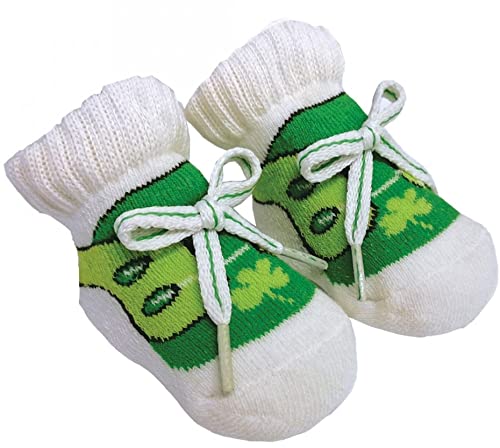 Baby Green/White Newborn Shamrock Booties