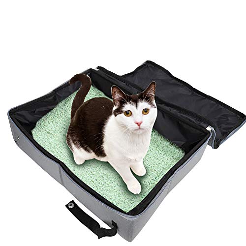 Cat Litter Box, Soft Cat Litter Box Portable Folding Cat Toilet, Waterproof Cat Litter Box for Outdoor Camping(Gray, L)