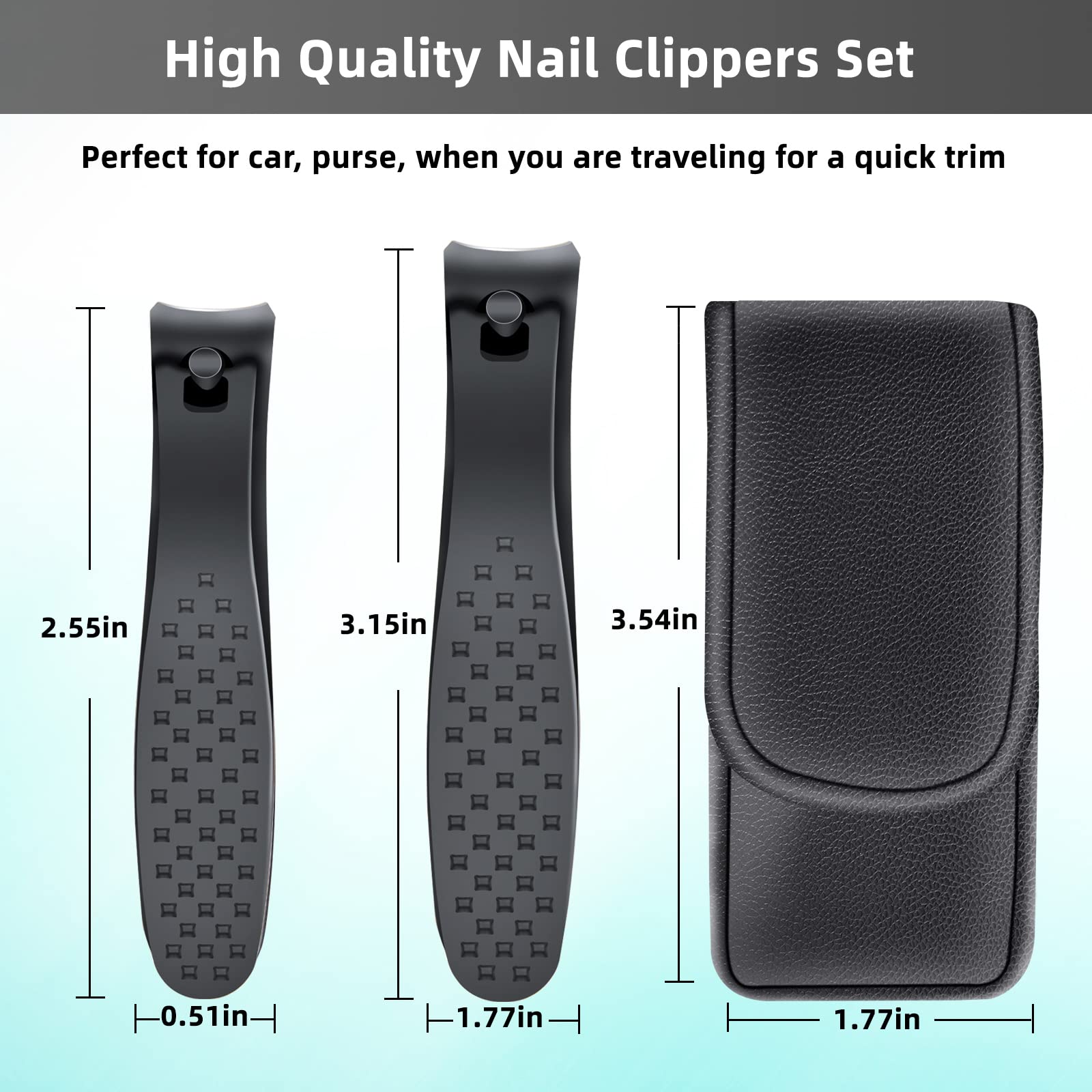 2PCS Professional Nail Clippers Set, Ultra Sharp Sturdy Fingernail and Toenail Clipper, Large & Small Nail Cutter for Thick Nails with leather case, Best Travel and Gift Nail Clipper for Men and Women