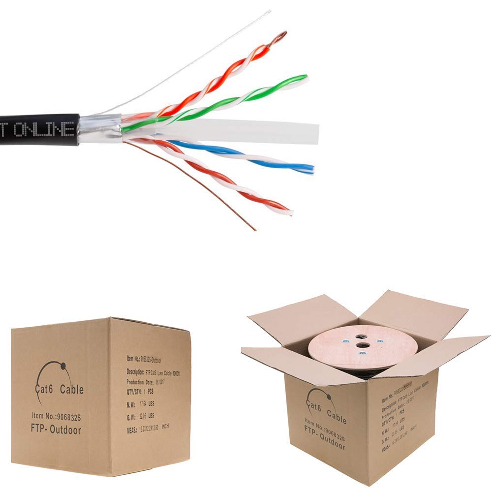 Cables Direct Online CAT6 1000FT Outdoor Weatherproof 23 AWG 550MHz Cable FTP Wire Solid Direct Burial UV (1000FT, FTP (Shielded))