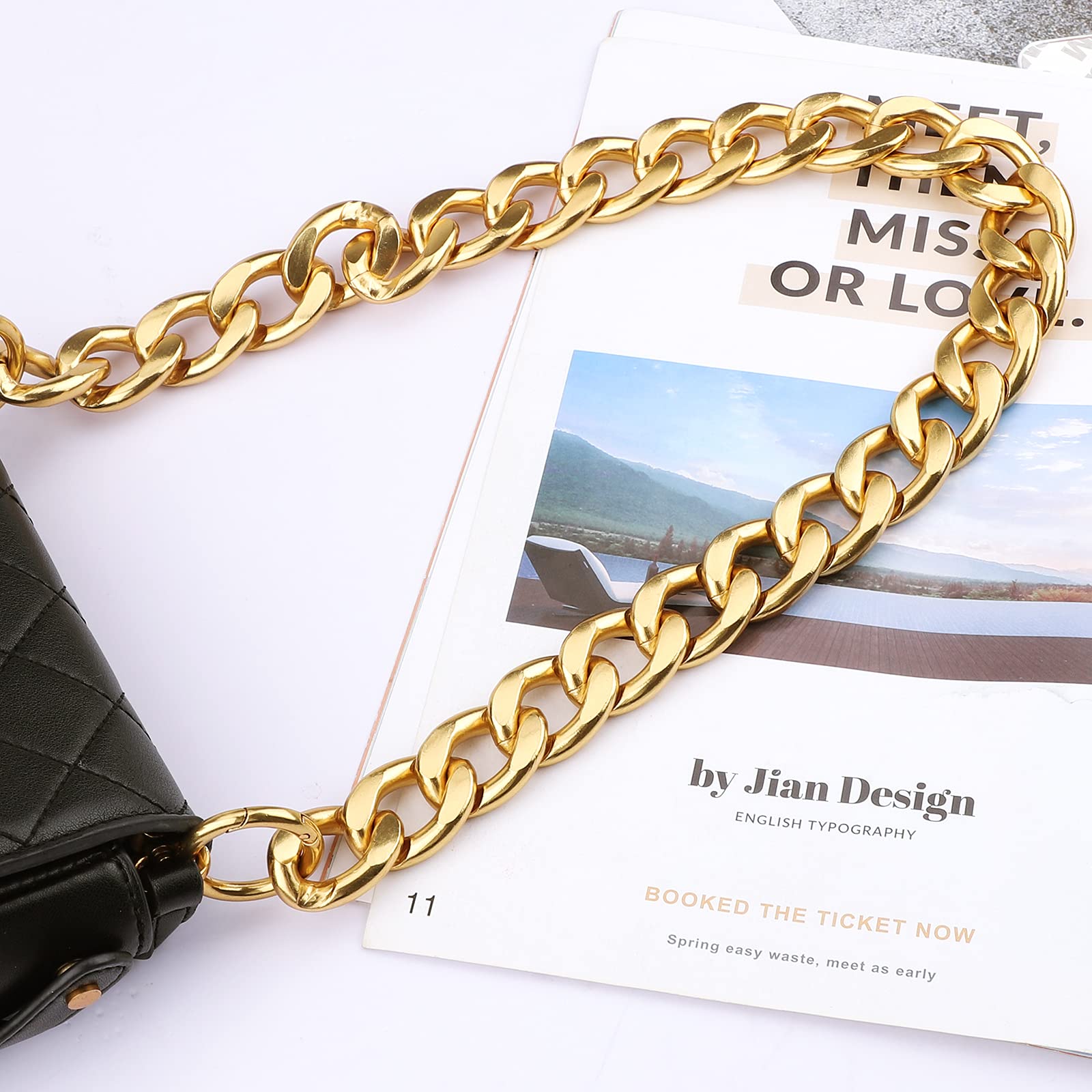 2Pcs Purse Replacement Chains,DIY Heavy Chunky Aluminum Metal Chain &Imitation Pearl Bead Purse Strap Handbag Chain Accessories DIY Chain Strap Handbag Chains for Bag Decoration