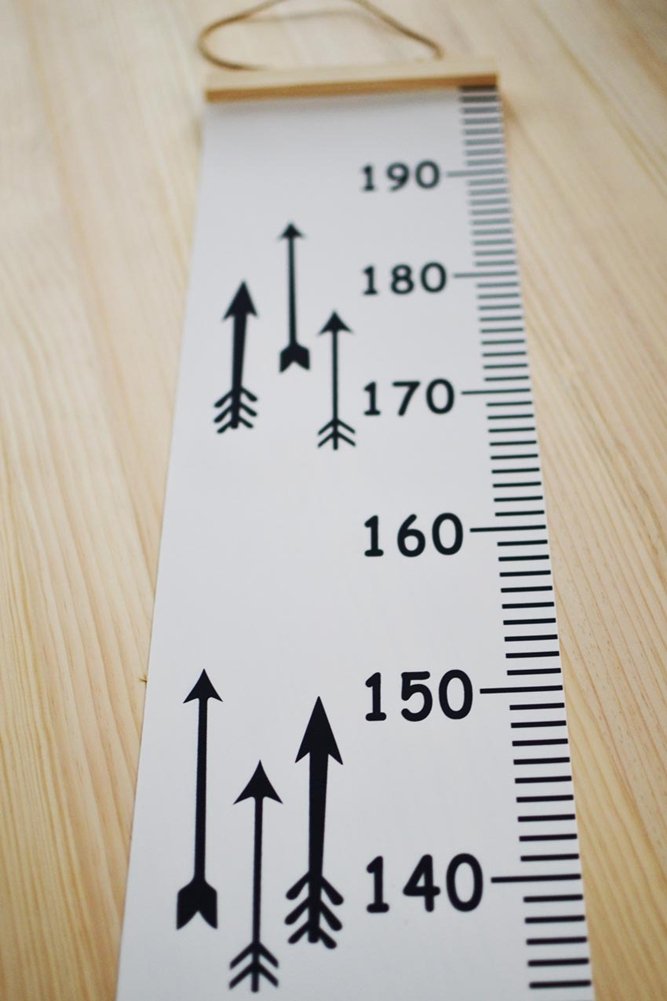 Baby Height Growth Chart Hanging Rulers Kids Room Wall Wood Frame Canvas Ruler Room Decoration 79''x7.9'' (Arrow)