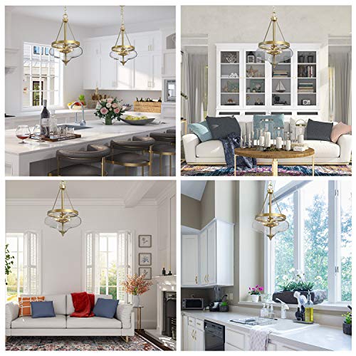 KSANA Gold Chandelier, Modern Glass Pendant Lighting Fixture for Dining Room, Entryway, Living Room, Kitchen, Bedroom (3 Lights, Fishbowl Shaped)