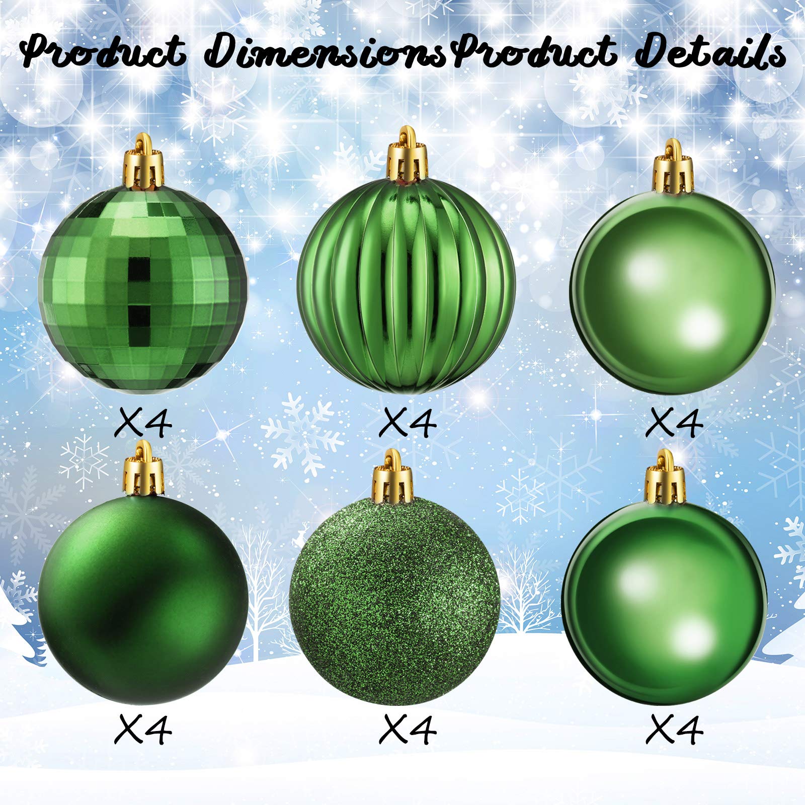 24 Pieces Christmas Ball Ornaments Christmas Tree Decorations Tree Balls for Tree Ornaments Holiday Wedding Party Decoration Hooks 2.36 Inch, 6 Styles (Champagne Gold)